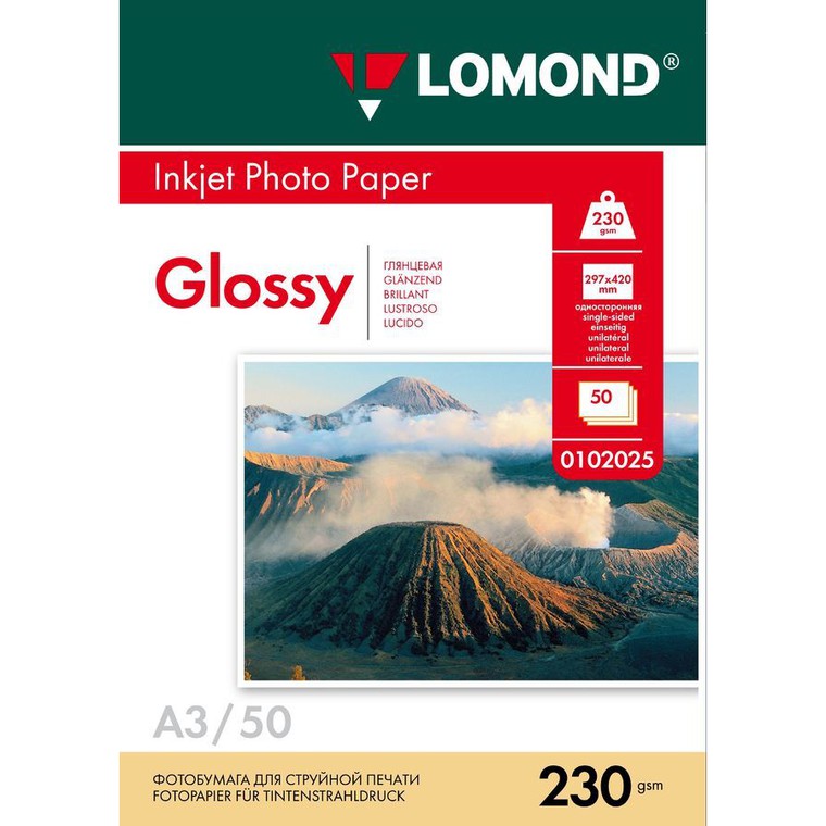 Фотобумага A3 230г/м2 50л Lomond 0102025 Глянцевая односторонняя купить ...